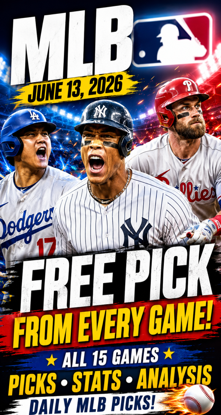 Free MLB Picks For Today 6/13/2026 - Free Sports Picks, Predictions for ...